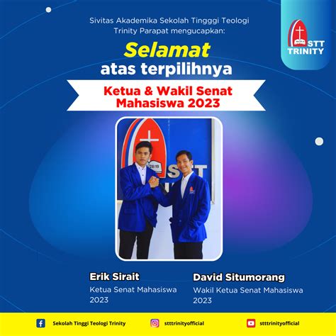 Selamat Atas Terpilihnya Ketua And Wakil Ketua Senat Mahasiswa 2023 Sekolah Tinggi Teologi
