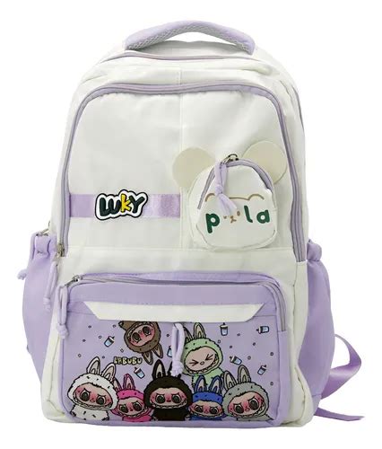 Mochila Juvenil Labubu Repelente Con Compartimento Oculto Lila Liso Envío Gratis
