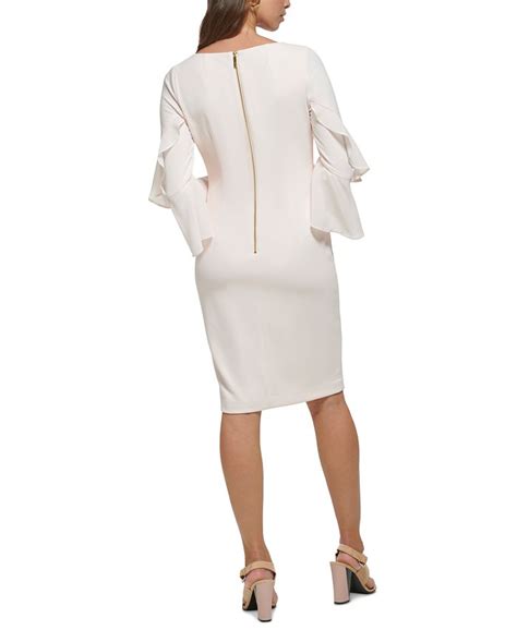 Calvin Klein Womens Tiered Chiffon Sleeve Sheath Dress Macys