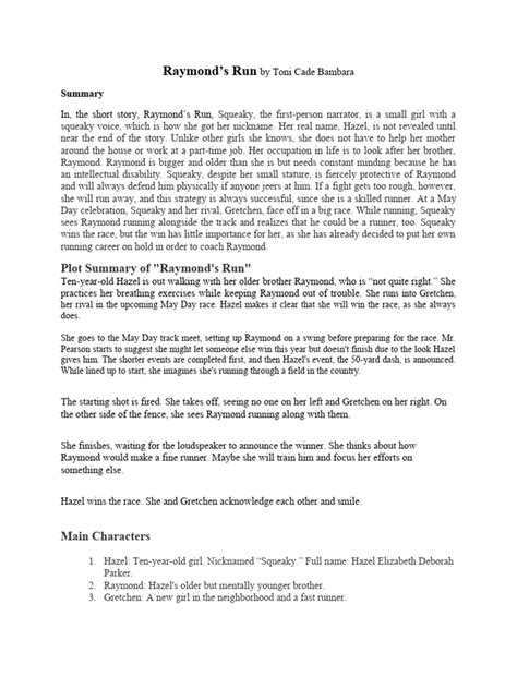 Raymonds Run Analysis Pdf Narration