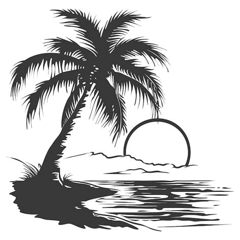 Premium Vector Silhouette Palm Tree On The Beach With Sunset Black
