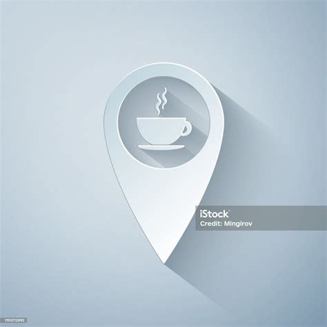 회색 배경에 격리 뜨거운 커피 컵 아이콘 종이 컷지도 포인터 종이 아트 스타일입니다 벡터 일러스트레이션 3차원 형태에 대한 스톡 벡터 아트 및 기타 이미지 Istock
