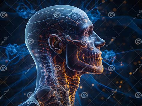 Neural Network In The Human Skull Scientific Concepts Illustration Of