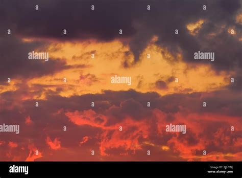Bright Red Orange Sunset Sky Clouds Summer Background Nature Evening