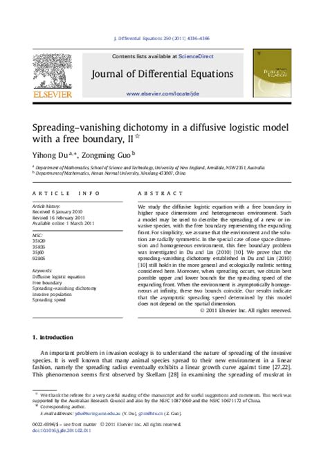 Pdf Spreading Vanishing Dichotomy In A Diffusive Logistic Model With A Free Boundary Ii