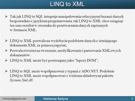 Waldemar Bartyna 1 Programowanie Zaawansowane LINQ To XML Ppt Pobierz