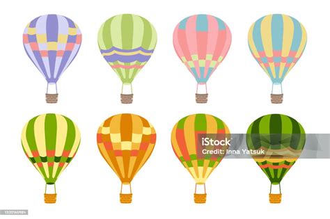 흰색 배경에 평면 스타일로 다양한 컬러 풍선을 설정합니다 열기구의 컬렉션 만화 스타일 격리된 개체입니다 디자인 개념 템플릿 요소 0명에 대한 스톡 벡터 아트 및 기타 이미지