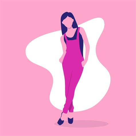 Download Fashion Model Young Teenage Girl In Jeans Overalls Vector Illustration For Free