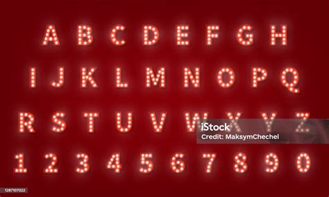 브로드 웨이 복고풍 타이포그래피 글꼴 3d 전구 알파벳 알파벳에 대한 스톡 벡터 아트 및 기타 이미지 알파벳 극장 네온사인 전구 Istock