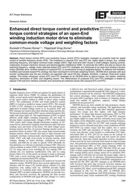 Pdf Enhanced Direct Torque Control And Predictive Torque Control Strategies Of An Open End