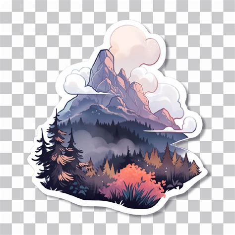 Misty Forest In The Mountains Sticker Free Png Sticker Download