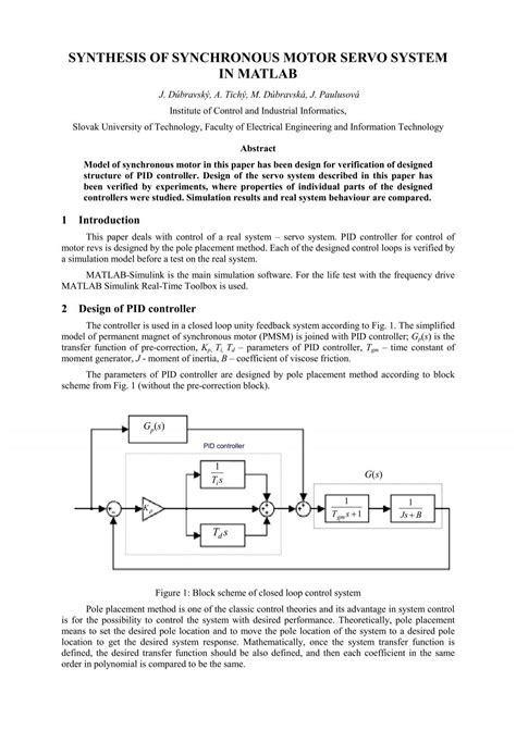 Synthesis Of Synchronous Motor Servo System In Matlab Humusoft