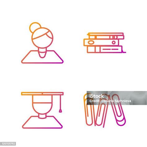 종이 클립 대학원 및 졸업 한도 교사 및 사무실 폴더에 종이와 문서로 설정합니다 그라데이션 색상 아이콘입니다 벡터 아이콘에 대한 스톡 벡터 아트 및 기타 이미지 Istock