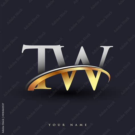 Tw Initial Logo Company Name Colored Gold And Silver Swoosh Design