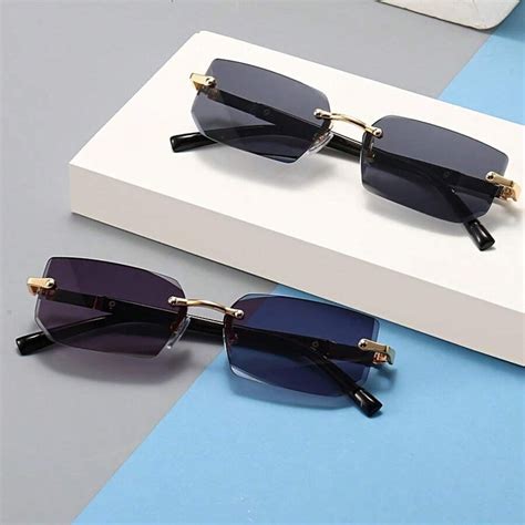 Square Rimless Fashion Glasses Vintage Stylish Design Golden Frame