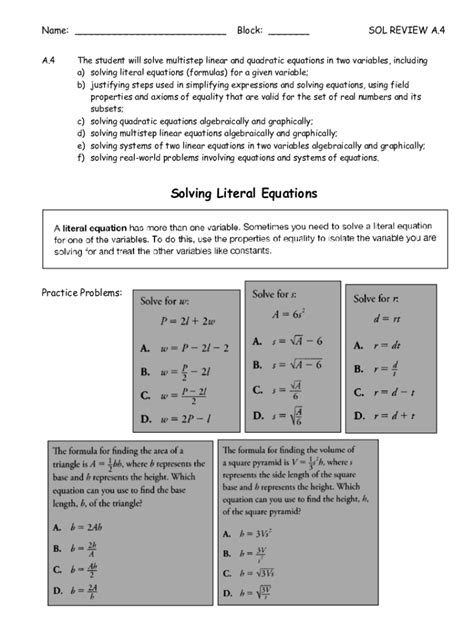 Fillable Online I Can Solve Literal Equations Formulas For A Specified Fax Email Print