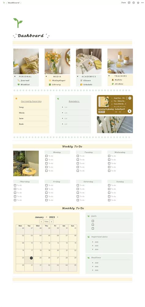 Green And Yellow Dashboard For Notion Notions Templates Planner