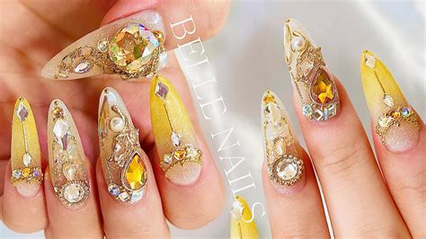 미녀와 야수 벨 네일💛 쉽게 젤연장 하기💅 셀프네일 그라데이션 네일 글리터네일 Asmr Youtube