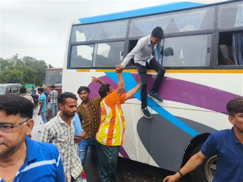 Accident Between Travels And Trailer Near Godhra Vadodara Highway The