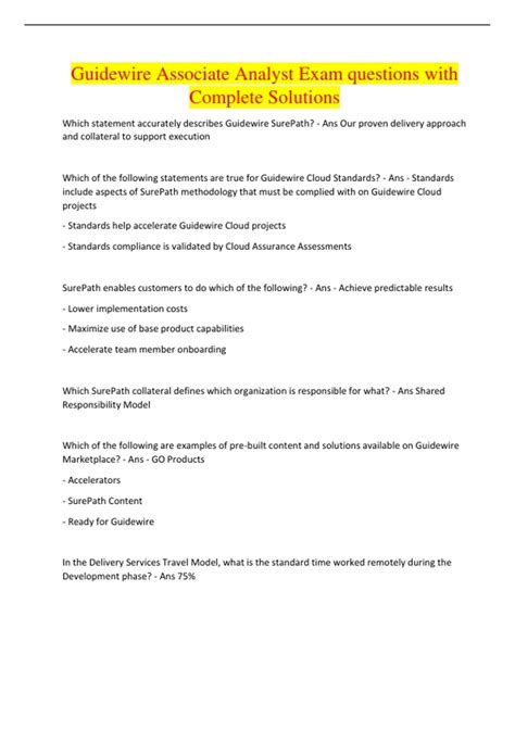 Guidewire Associate Analyst Exam Questions With Complete Solutions