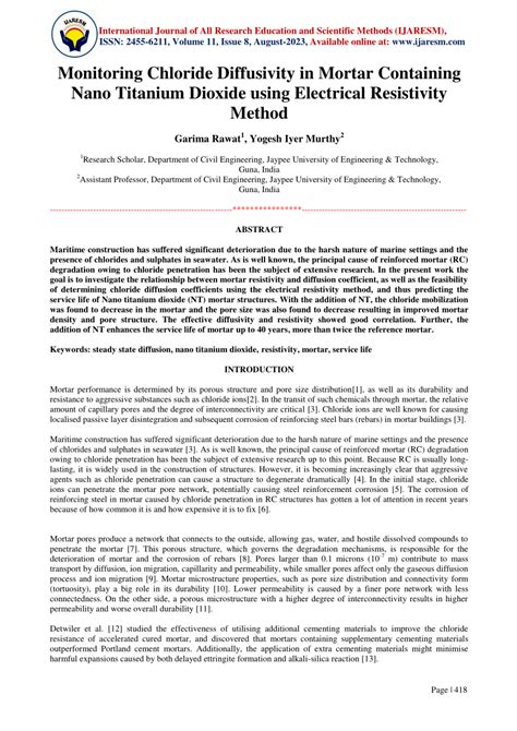 Pdf Monitoring Chloride Diffusivity In Mortar Containing Nano Titanium Dioxide Using