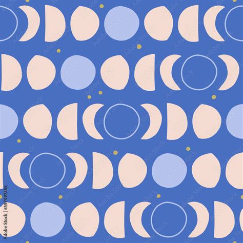 Abstract Hand Drawn Moon Cycle Pattern Full Moon Crescent And Stars