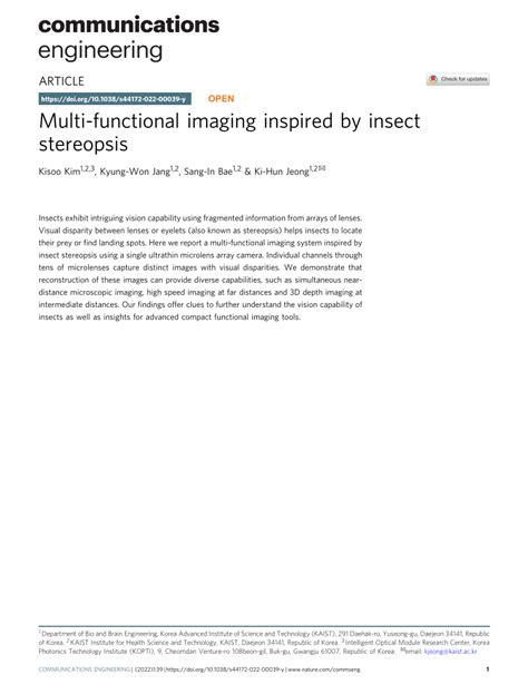 Pdf Multi Functional Imaging Inspired By Insect Stereopsis