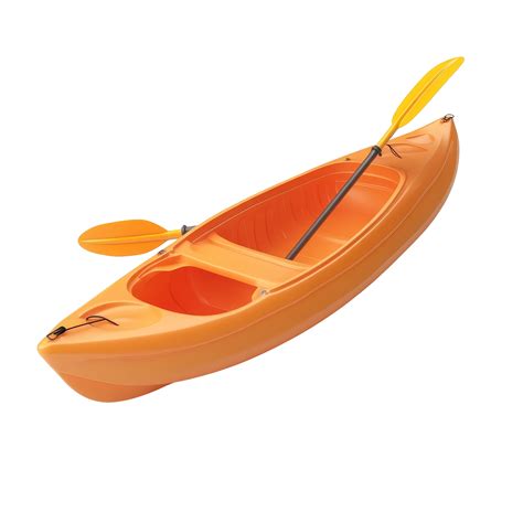Stylish Orange Plastic Kayak With A Yellow Paddle Perfect For Summer