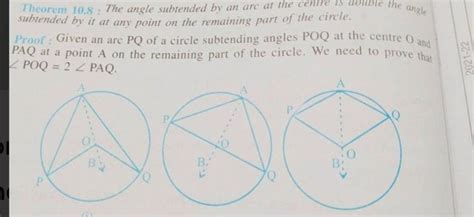 Theorem 10 8 The Angle Subtended By An Arc At The Centre Is Double The A