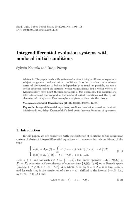 Pdf Integrodifferential Evolution Systems With Nonlocal Initial