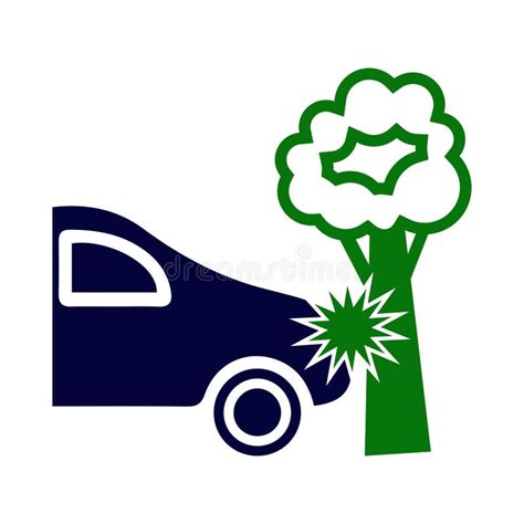Tree Car Accident Tree Fall Tree Fell On The Car Hood Icon Stock Vector Illustration Of