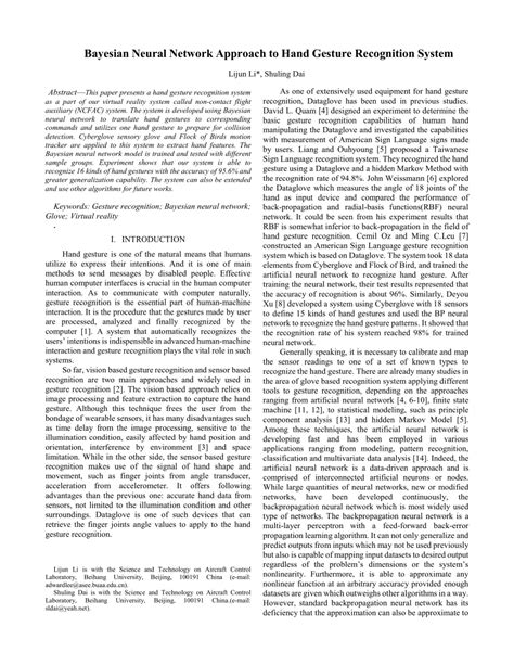 Pdf Bayesian Neural Network Approach To Hand Gesture Recognition System