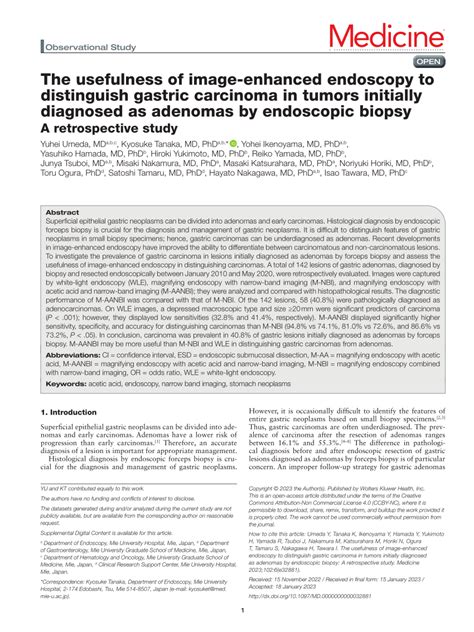Pdf The Usefulness Of Image Enhanced Endoscopy To Distinguish Gastric Carcinoma In Tumors