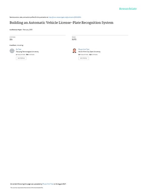 Building An Automatic Vehicle License Plate Recognition System Pdf Image Segmentation
