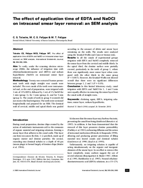 Pdf The Effect Of Application Time Of Edta And Naocl On Intracanal Smear Layer Removal An Sem