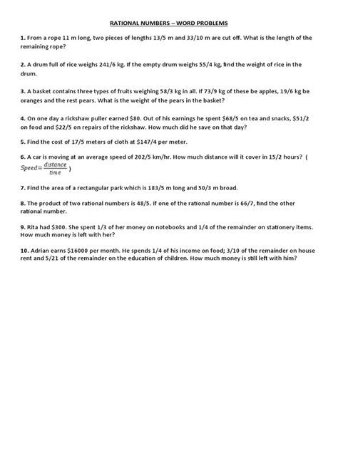 Solving Word Problems Involving Rational Numbers Math Worksheets