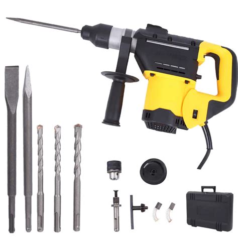 1800w Rotary Hammer With 3 Drill Bits 2 Flat Chisel Pointed Chisel
