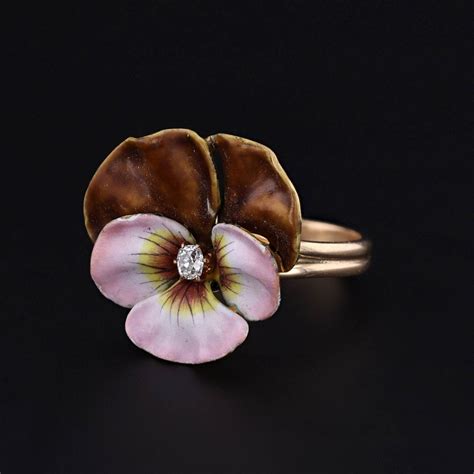 Antique Enamel Pansy Conversion Ring Of 14k Gold Trademark Antiques