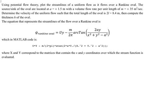 Using Potential Flow Theory Plot The Streamlines Of