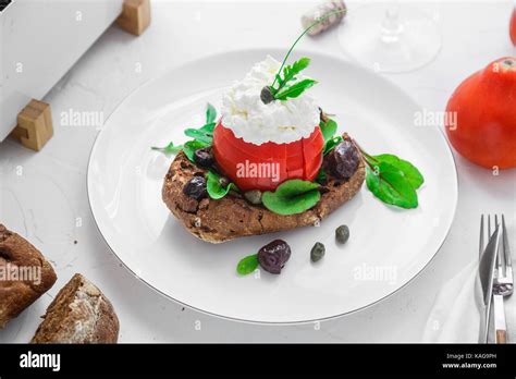 Dakos Barley Rusk With Mizitra Cheese Tomato Olives Oregano And