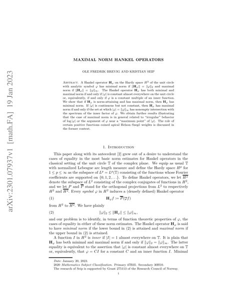 Pdf Maximal Norm Hankel Operators