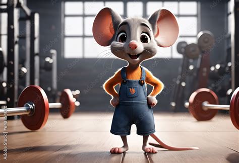 Adorable Little Mouse Lifting Weights Generative Ai Stock Illustration