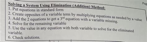 Solved Solving A System Using Elimination Addition Method Chegg Com