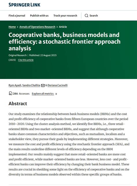 Cooperative Banks Business Models And Efficiency A Stochastic Frontier Approach Analysis Emea