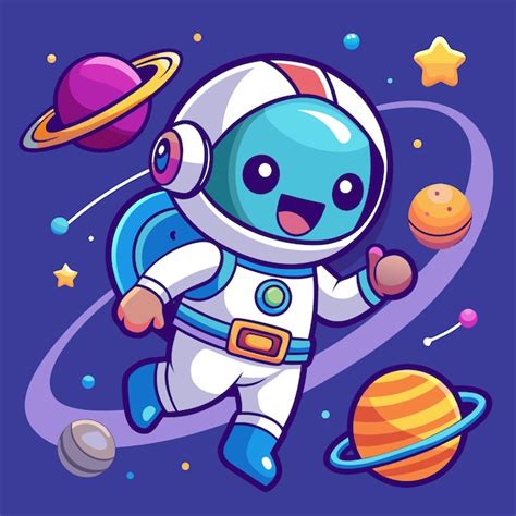 손으로 그린 귀여운 만화 우주 비행자 터 디자인 요소 클리파트 프리미엄 Ai 생성 벡터