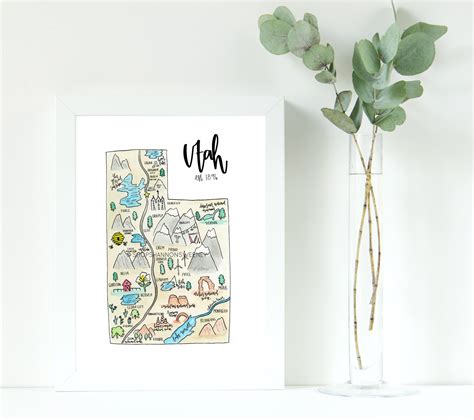 Watercolor Map Of Utah Digital Print Free Shipping Utah Map Utah
