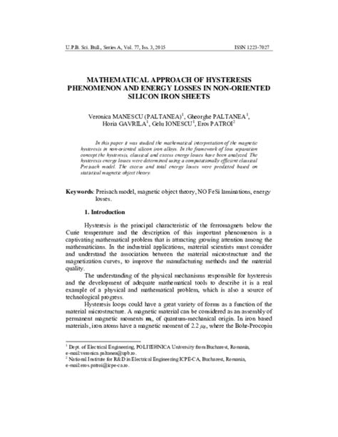 Pdf Mathematical Approach Of Hysteresis Phenomenon And Energy Losses