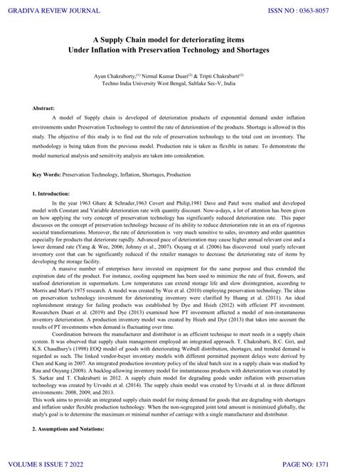 Pdf A Supply Chain Model For Deteriorating Items Under Inflation With Preservation Technology