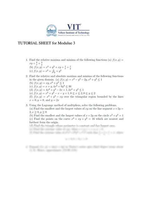 SOLUTION Tutorial Sheet Multivariable Calculus Studypool