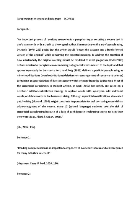 Paraphrasing Sentences And Paragraph Activity Paraphrasing Sentences And Paragraph Scor